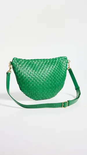 Clare V. Grande Fanny Pack In Woven Leather - Grass Woven Checker