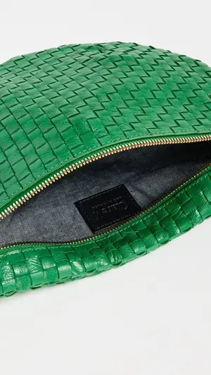 Clare V. Grande Fanny Pack In Woven Leather - Grass Woven Checker