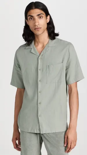 Onia Air Linen Convertible Vacation Shirt - Sage