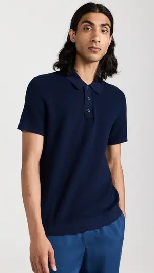 Onia Cotton Textured Knit Polo - Deep Navy