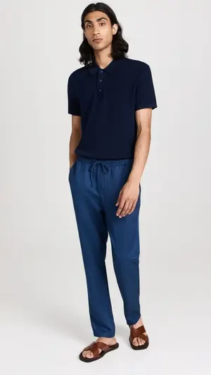 Onia Cotton Textured Knit Polo - Deep Navy