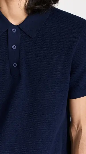 Onia Cotton Textured Knit Polo - Deep Navy