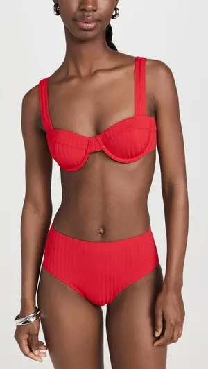 Solid & Striped Lilo High-waisted Bikini Bottom - Lipstick