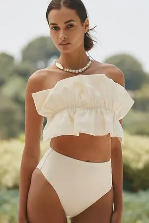 CELANDINE Mari Ruffle Bandeau Bikini Top - White