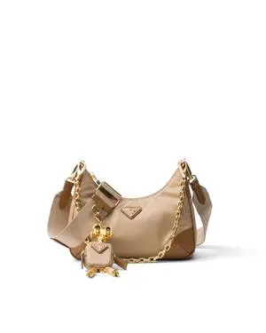 Prada Re-nylon And Saffiano Leather Bag With Charm - Brown