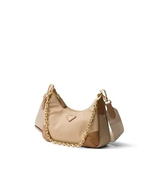 Prada Re-nylon And Saffiano Leather Bag With Charm - Brown