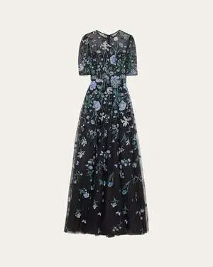 Rickie Freeman For Teri Jon Embroidered Tulle Gown - Black Mult