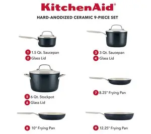 KITCHENAID Hard Anodized Ceramic Pots And Pans Et, 9pc