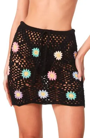 CAPITTANA Vivi Granny Square Crochet Cover-up Miniskirt - Black