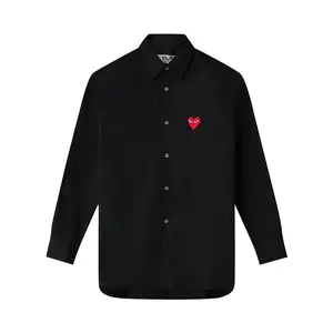 Play Comme Des Garcon Long-sleeve Woven Button Down Shirt With Red Heart