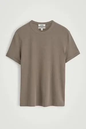 Cos Slim Ribbed Cotton T-shirt Beige