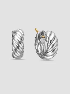 David Yurman Sculpted Cable Hoop Earrings In Sterling 14.4mm - Silver