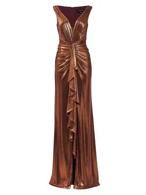 Tadashi Shoji Women's Metallic Jersey Draped Gown - Copper  - Copper
