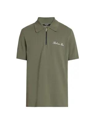 Balmain Logo-embroidered Cotton Quarter-zip Polo Shirt Khaki White