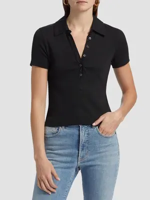 Veronica Beard Kearney Cotton Polo T-shirt - Black