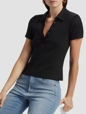 Veronica Beard Kearney Cotton Polo T-shirt - Black