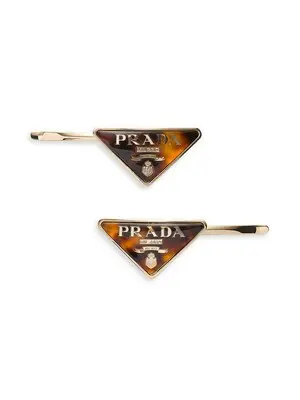 Prada Plexiglas And Metal Barrette - Beige