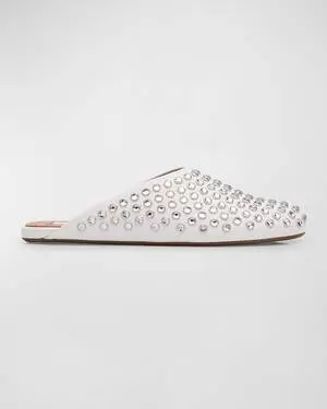 Alaïa ALAIA Crystal Studded Leather Mules - Blanc Casse