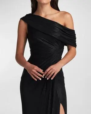 Tadashi Shoji Leary Draped One-shoulder Gown - Black