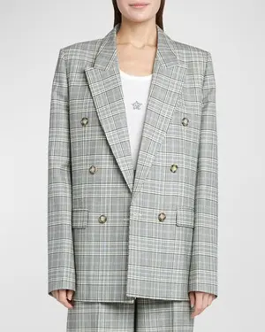 Stella McCartney Check Double-breasted Oversized Jacket - Blue Ivory