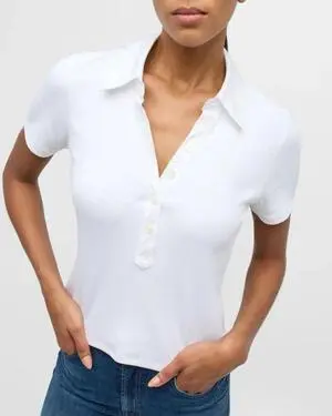 Veronica Beard Veronica Beard Kearney Ribbed Polo Top White
