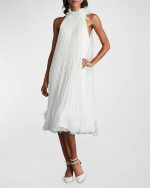 pleated trapeze midi dress Klint Studio Kayti Pleated Trapeze Mii Dress in Cream