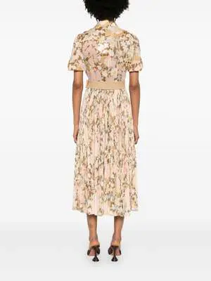 zimmermann pop pleated midi dress Zimmermann Pop Pleated Midi Shirtdress In Gold/Peach Floral - 65% Off