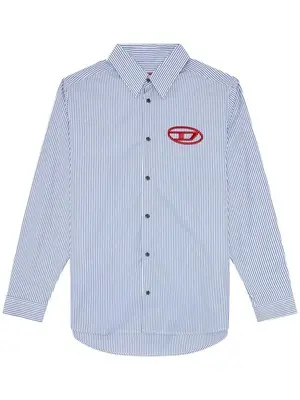 DIESEL® Embroidered-logo Striped Poplin Shirt - Blue