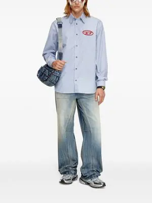 DIESEL® Embroidered-logo Striped Poplin Shirt - Blue