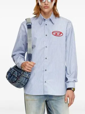 DIESEL® Embroidered-logo Striped Poplin Shirt - Blue