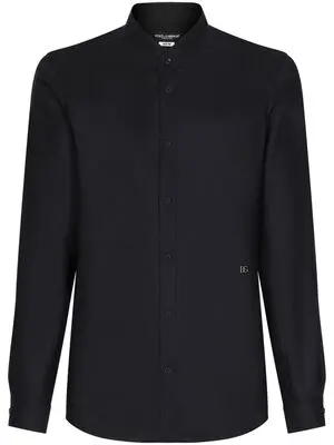 Dolce & Gabbana Logo-plaque Linen Shirt - Black