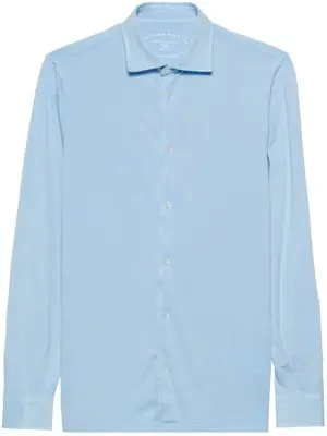 Fedeli Plain Organic-cotton Shirt - Blue