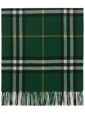 Burberry Check-print Fringed Cashmere Scarf Green