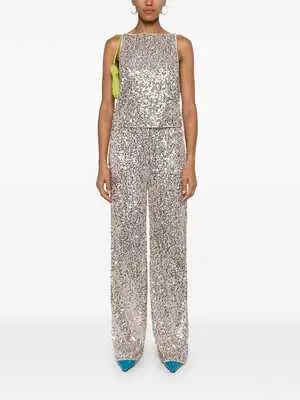 ROTATE BY BIRGER CHRISTENSEN Net Sequin Trousers - Neutrals