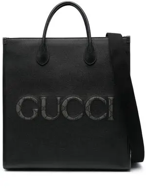 Gucci Logo-embossed Leather Tote Bag - Black