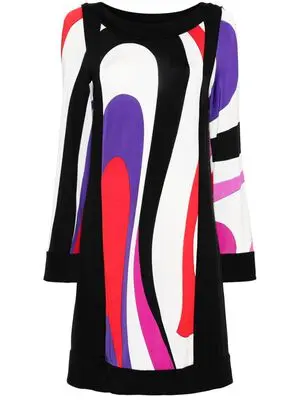 Emilio Pucci Marmo-print Long-sleeve Dress - Black