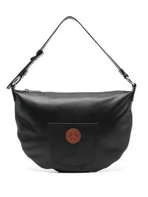 Moschino Logo Appliqué Leather Shoulder Bag