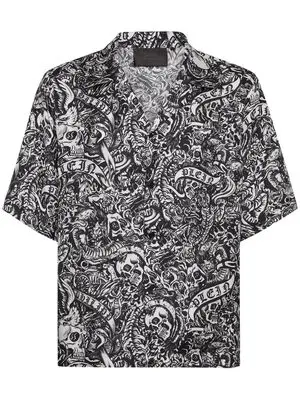 Philipp Plein Tattoo Short-sleeve Silk Shirt - Black