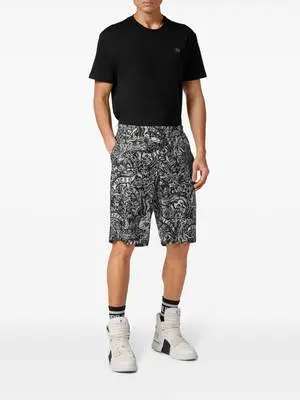 Philipp Plein Tattoo-print Silk Shorts - Black