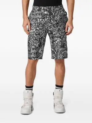 Philipp Plein Tattoo-print Silk Shorts - Black