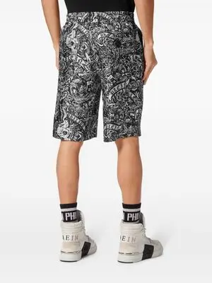 Philipp Plein Tattoo-print Silk Shorts - Black