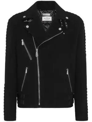 Philipp Plein Logo-appliqué Padded Biker Jacket - Black
