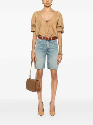 Saint Laurent Henley Twill-weave Blouse - Neutrals