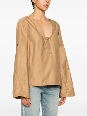 Saint Laurent Henley Twill-weave Blouse - Neutrals