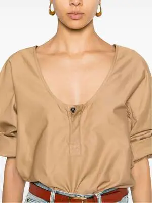 Saint Laurent Henley Twill-weave Blouse - Neutrals