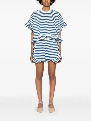 IOANA CIOLACU Striped Ruffled Shorts - White