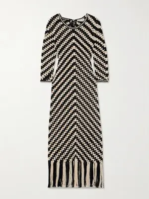Zimmermann Halliday Fringed Crocheted Cotton Midi Dress