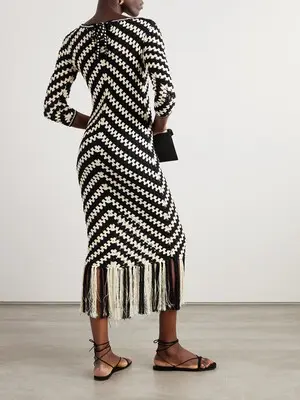 Zimmermann Halliday Fringed Crocheted Cotton Midi Dress