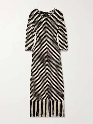 Zimmermann Halliday Fringed Crocheted Cotton Midi Dress