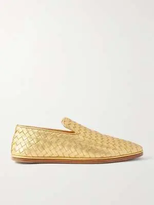 Bottega Veneta Sunday Intrecciato Leather Loafers - Gold